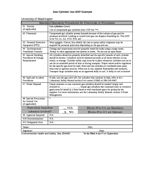 Gas Cylinder Use SOP Example Doc Template | pdfFiller