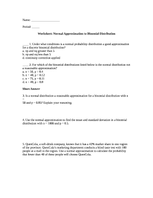 Worksheet: Normal Approximation to Binomial Distribution Doc Template ...