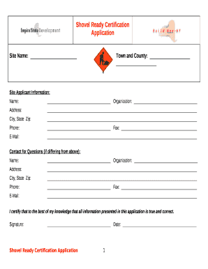 Shovel Ready Certification Application Doc Template | pdfFiller