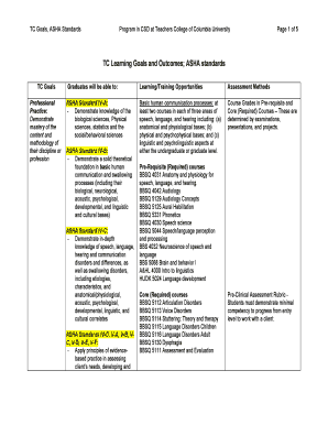 Fillable Online TC Goals, ASHA Standards Fax Email Print - pdfFiller