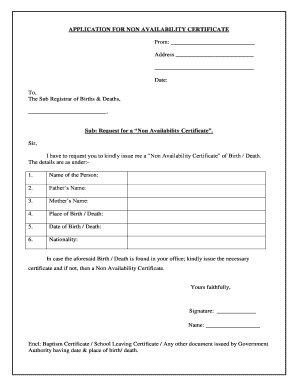 Fillable Online APPLICATION FOR NON AVAILABILITY CERTIFICATE Fax Email ...