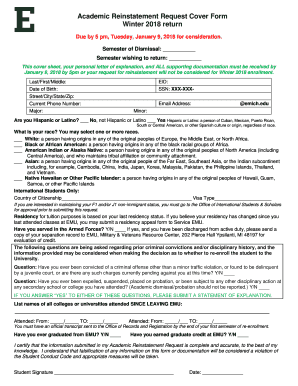 Fillable Online Academic Reinstatement Request Cover Form Fax Email ...