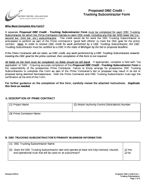 A separate Proposed DBE Credit - Trucking Subcontractor must be ...