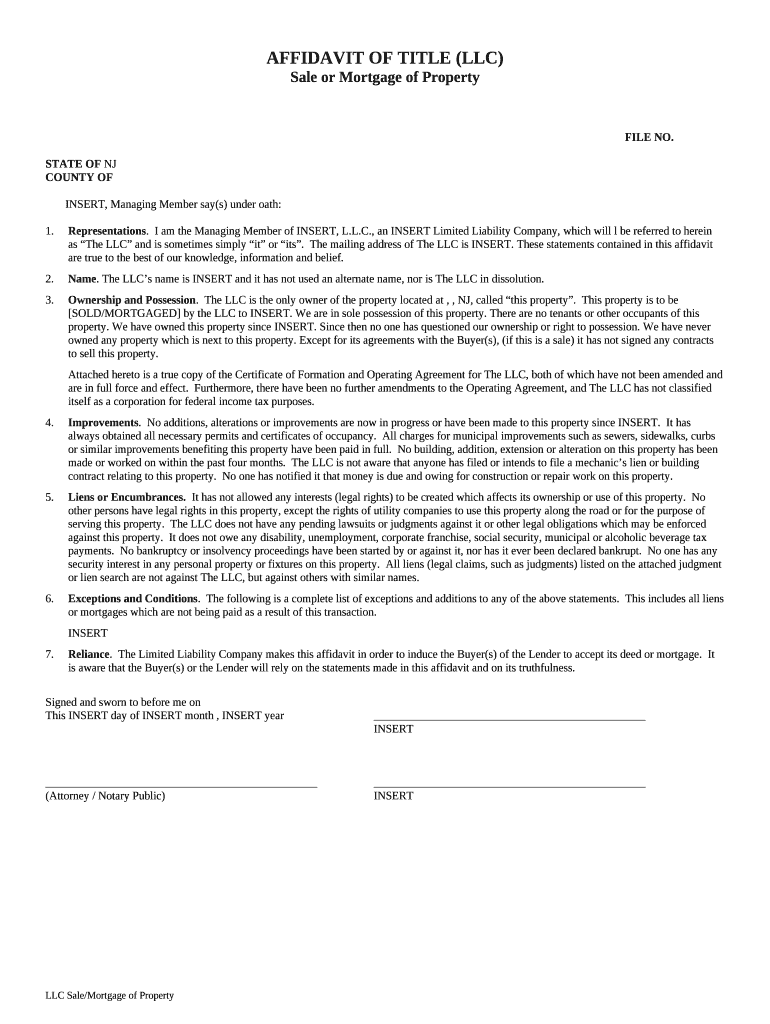 AFFIDAVIT OF TITLE (LLC) Doc Template | pdfFiller