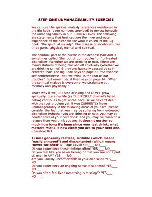 aa unmanageability exercise Doc Template | pdfFiller