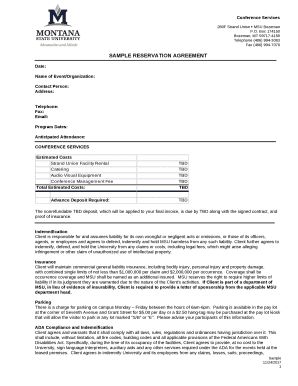 SAMPLE RESERVATION AGREEMENT Doc Template | pdfFiller