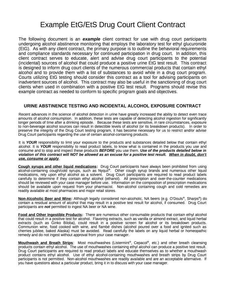 Example EtG/EtS Drug Court Client Contract Doc Template | pdfFiller
