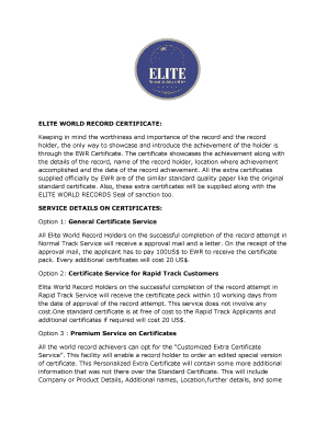 Fillable Online ELITE WORLD RECORD CERTIFICATE: Fax Email Print - pdfFiller