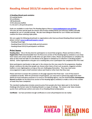 Fillable Online Reading Ahead 2015/16 materials and how to use them Fax ...
