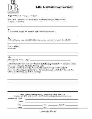 TABC Legal Notice Insertion Order Doc Template | pdfFiller