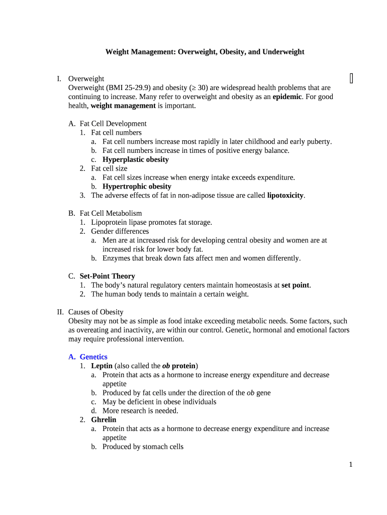 Weight Management: Overweight, Obesity, and Underweight Doc Template ...