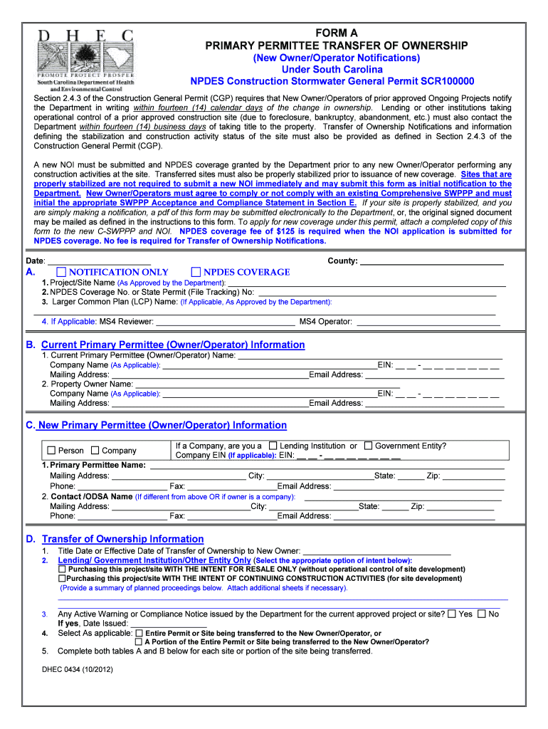 Fillable Online PRIMARY PERMITTEE TRANSFER OF OWNERSHIP Fax Email Print - pdfFiller