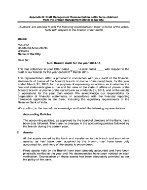 Fillable Online Appendix 8: Draft Management Representation Letter to ...