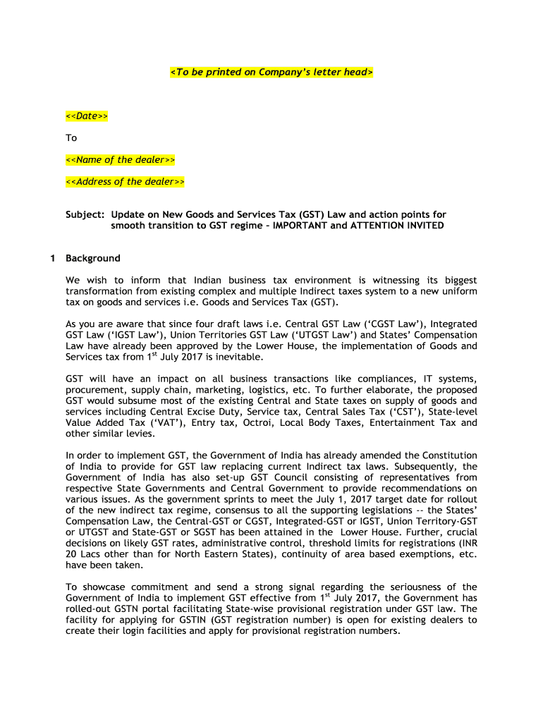 Fillable Online Subject: Update on New Goods and Services Tax (GST) Law ...