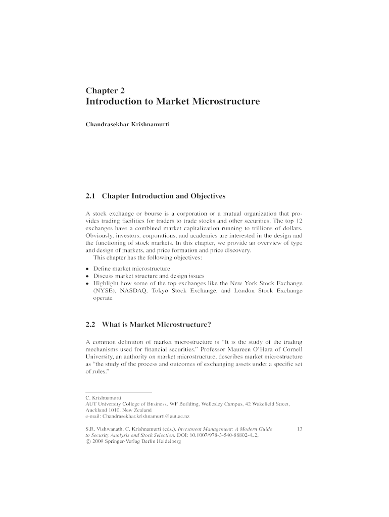 Fillable Online Introduction to Market Microstructure Fax Email Print ...