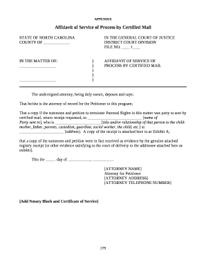 Affidavit of Service of Process by Certified Mail Doc Template | pdfFiller