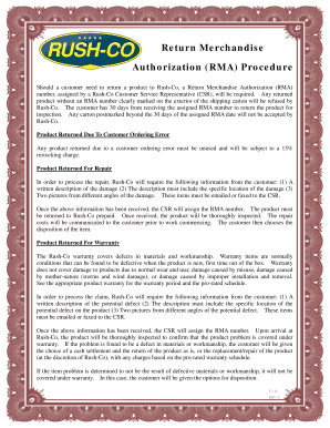 Fillable Online Authorization (RMA) Procedure Fax Email Print - pdfFiller