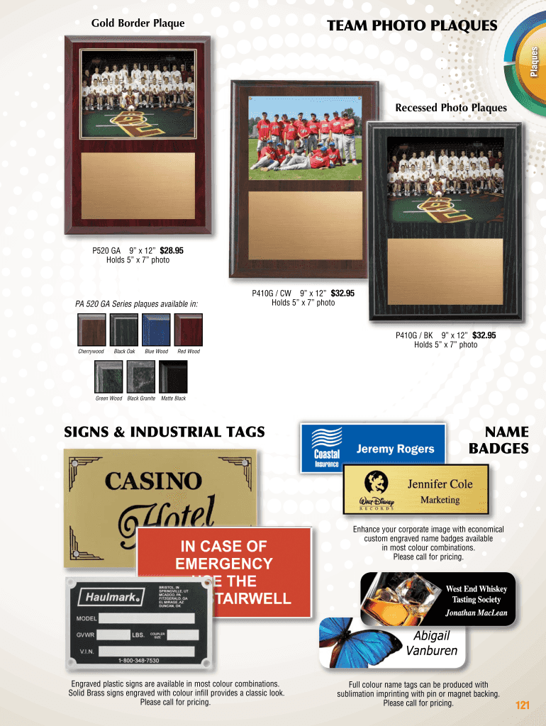 Fillable Online TEAM PHOTO PLAQUES Fax Email Print - pdfFiller