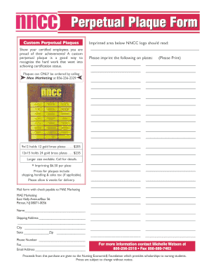 Fillable Online Perpetual Plaque Form Fax Email Print - pdfFiller