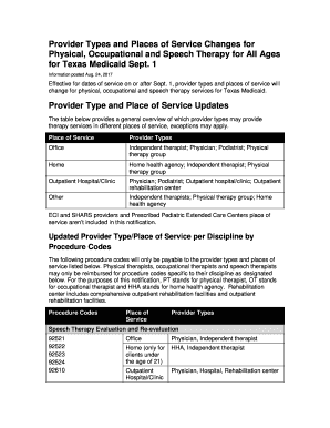 Fillable Online Provider Types and Places of Service Changes for Fax ...