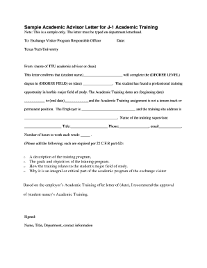 Fillable Online Sample Academic Advisor Letter for J-1 Academic ...