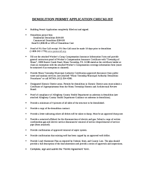 DEMOLITION PERMIT APPLICATION CHECKLIST Doc Template | pdfFiller
