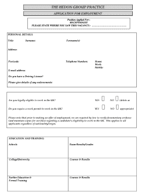 Fillable Online Position Applied For:RECEPTIONIST Fax Email Print ...