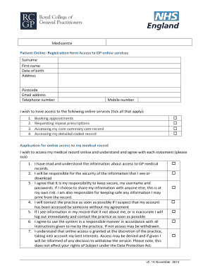 Fillable Online Patient Online: Registration form Access to GP online ...