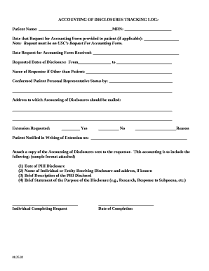 ACCOUNTING OF DISCLOSURES TRACKING LOG: Doc Template | pdfFiller