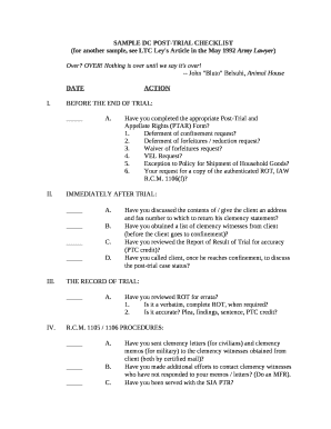 SAMPLE DC POST-TRIAL CHECKLIST Doc Template | pdfFiller