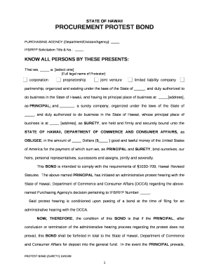PROCUREMENT PROTEST BOND Doc Template | pdfFiller