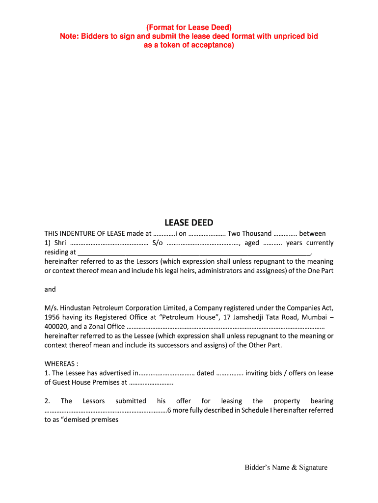 Fillable Online (Format for Lease Deed) Fax Email Print - pdfFiller