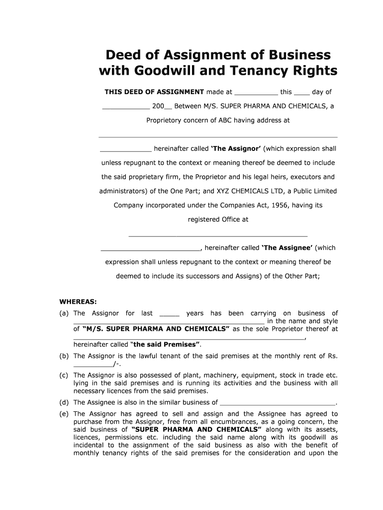 Fillable Online Deed of Assignment of Business Fax Email Print - pdfFiller