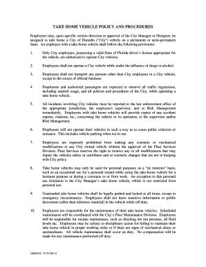 Fillable Online TAKE HOME VEHICLE POLICY AND PROCEDURES Fax Email Print ...