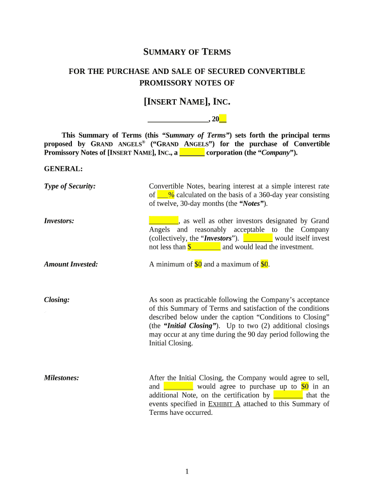 for the purchase and sale of secured convertible promissory notes of ...