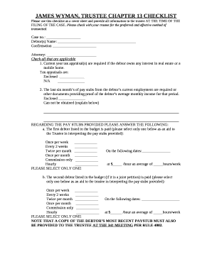 JAMES WYMAN, TRUSTEE CHAPTER 13 CHECKLIST Doc Template | pdfFiller