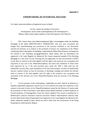 UNDERTAKING AS TO PARTIAL RELEASE Doc Template | pdfFiller
