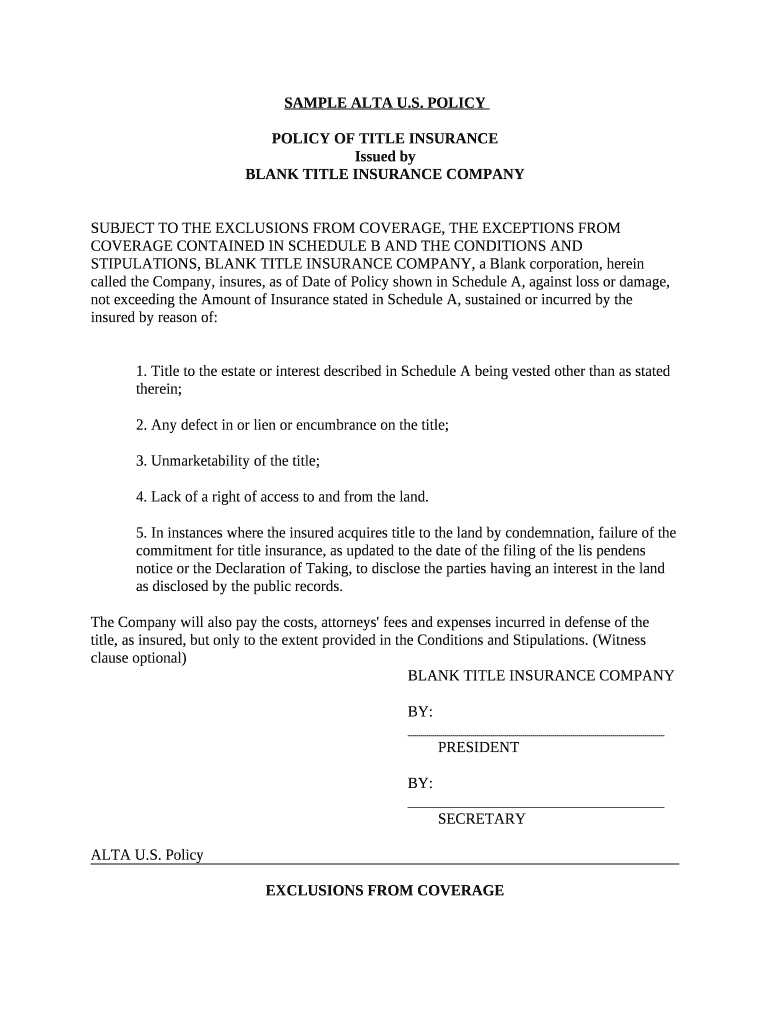 SAMPLE ALTA U Doc Template | pdfFiller