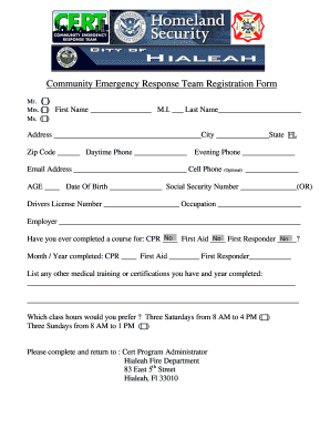 Fillable Online Community Emergency Response Team Registration Form Fax ...