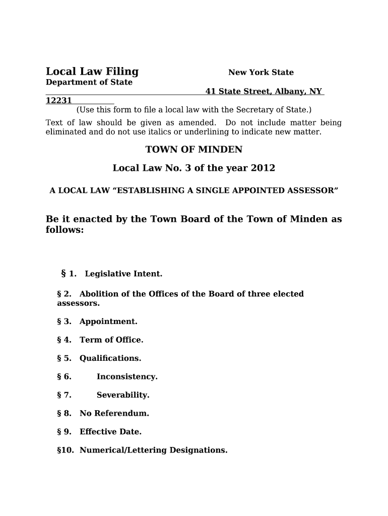Local Law FilingNew York State Department of State Doc Template | pdfFiller