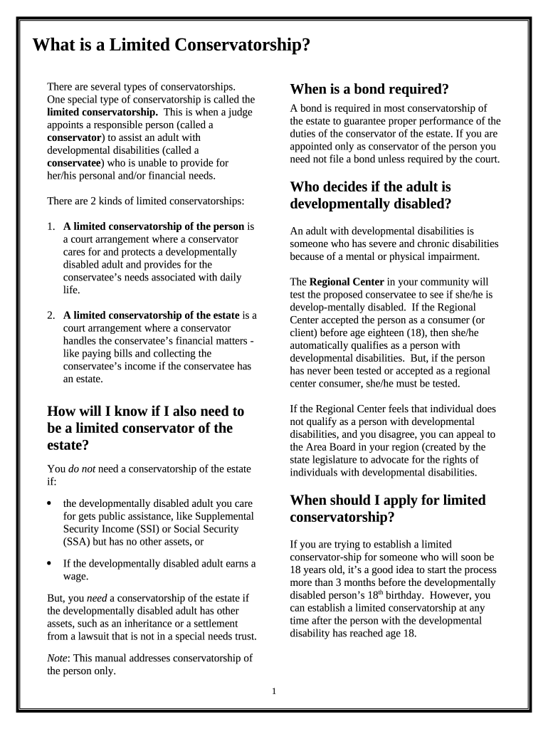 What is a Limited Conservatorship Doc Template | pdfFiller