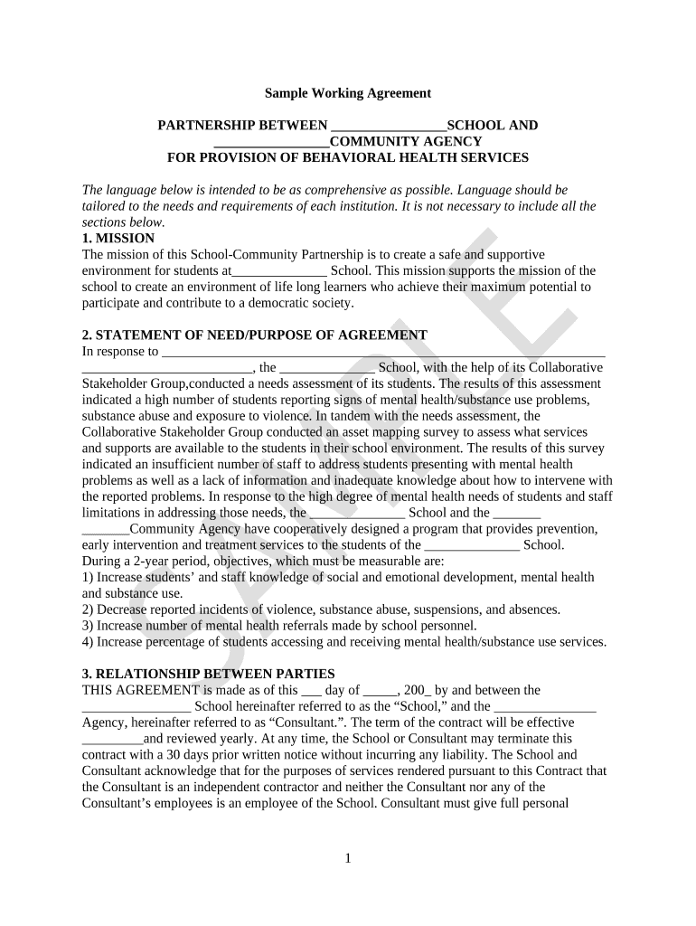Sample Working Agreement Doc Template | pdfFiller