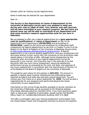 Sample Letter for Visiting Faculty Appointments Doc Template | pdfFiller