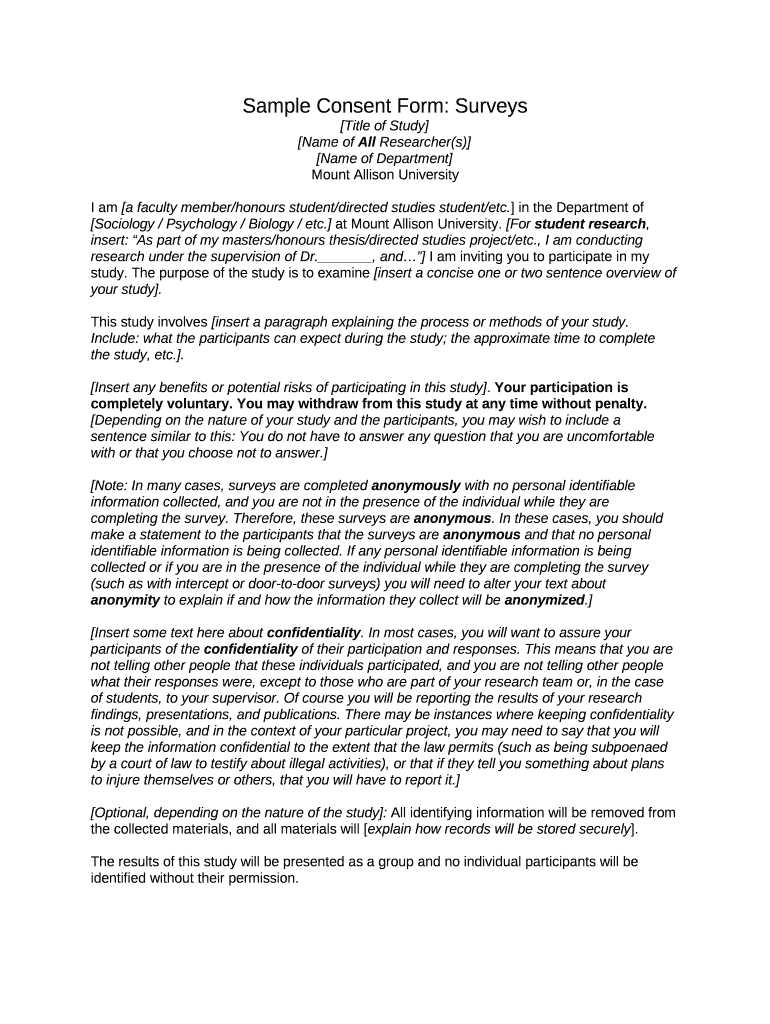 Sample Consent : Surveys Doc Template | pdfFiller