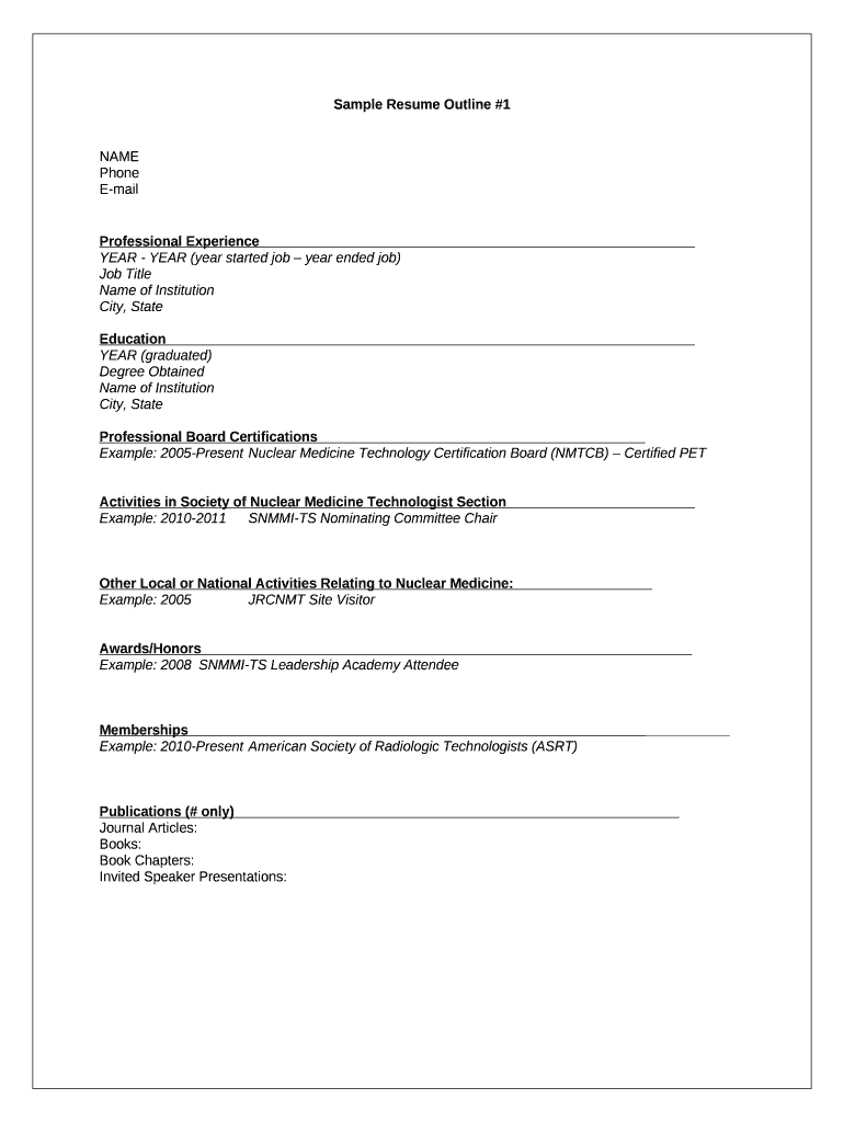 Sample Resume Outline #1 Doc Template | pdfFiller
