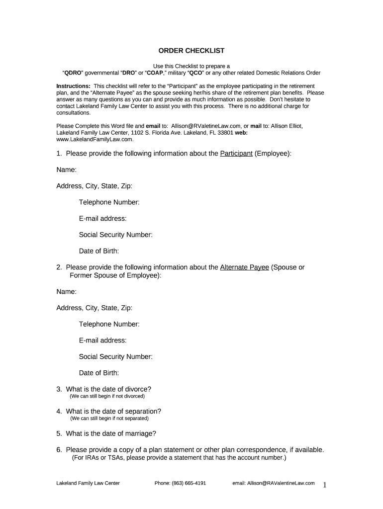 ORDER CHECKLIST Doc Template | pdfFiller