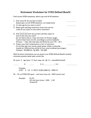 Retirement Worksheet for STRS Defined Benefit Doc Template | pdfFiller
