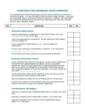 CONSTRUCTION BUSINESS QUESTIONNAIRE Doc Template | pdfFiller