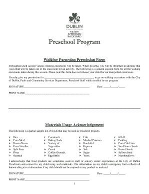 Fillable Online Walking Excursion Permission Form Fax Email Print ...