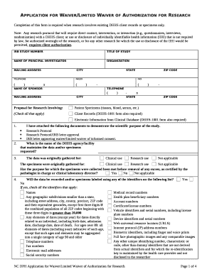 Application for Waiver/Limited Waiver of Authorization for Research Doc ...